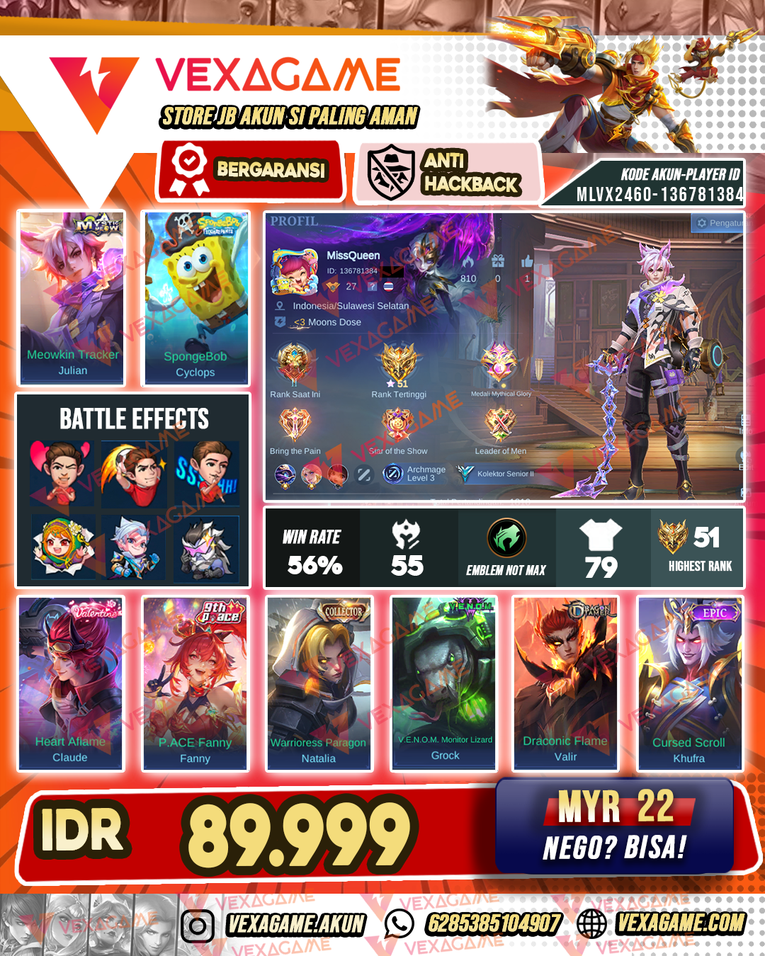 Beli Akun Mobile Legends Julian Meow | Cyclops Spongebob - VexaGame